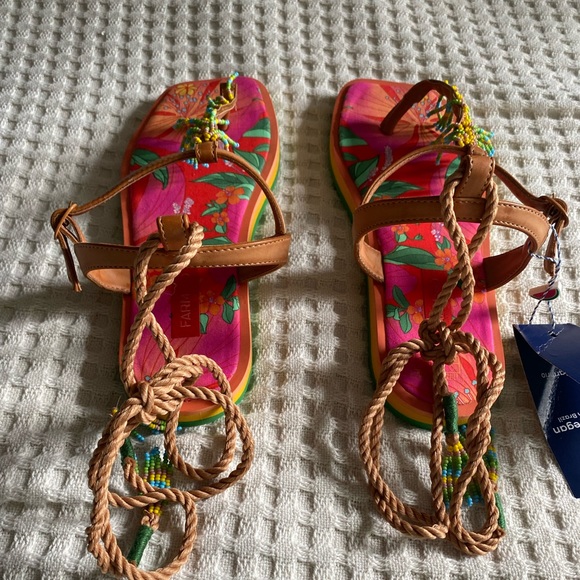 FARM Rio | Shoes | Farm Rio Pink Floral Pietra Beaded Sandals | Poshmark